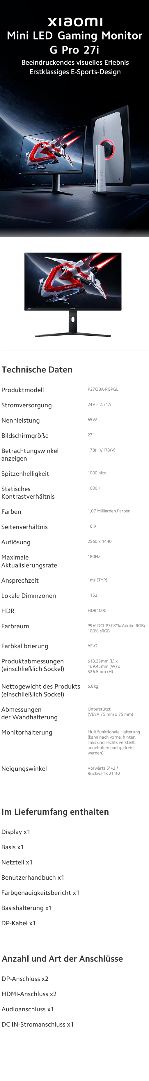 Xiaomi Mini LED Gaming Monitor G Pro 27i - JETZT im autorisierten ...